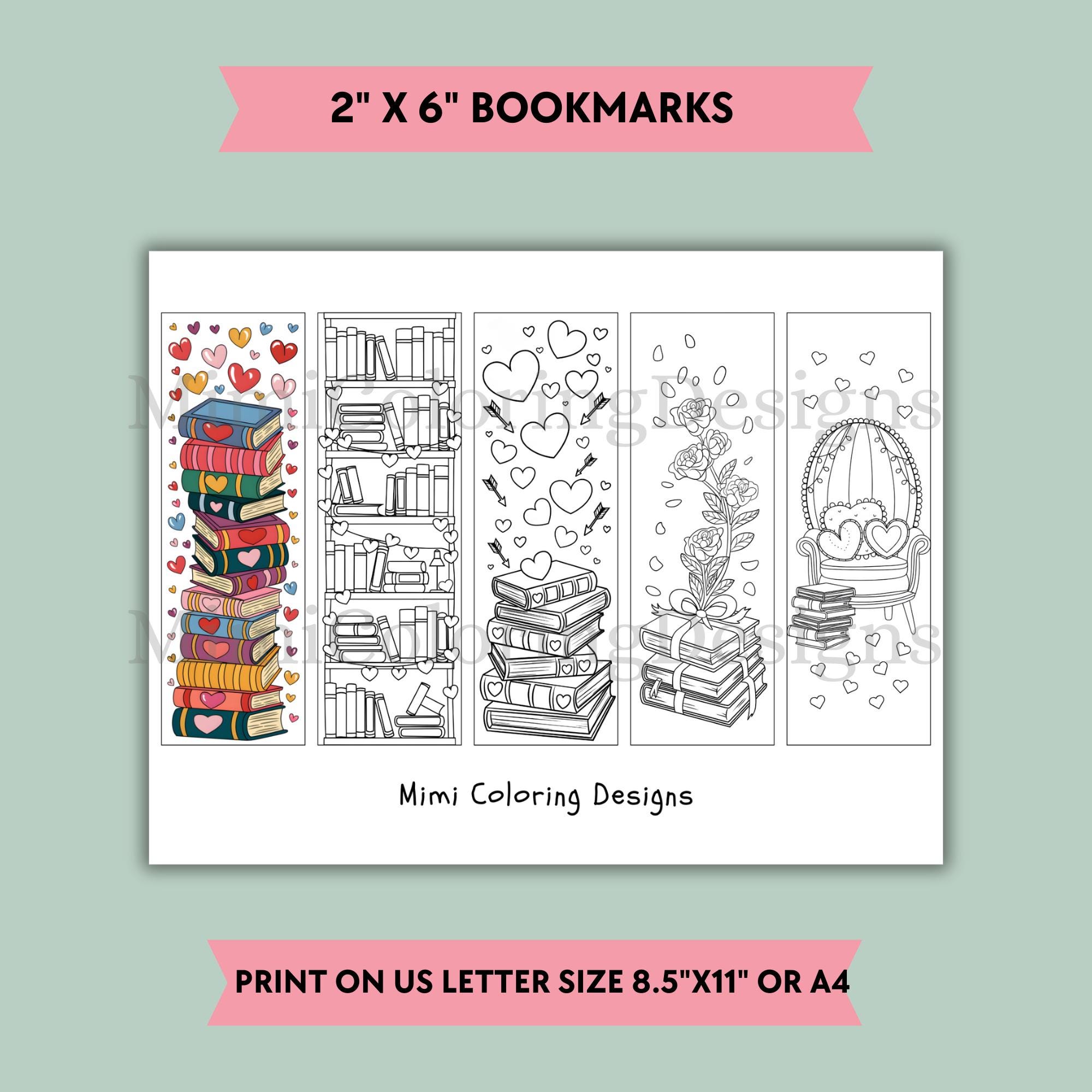 Valentine Coloring Bookmarks: Bookish Gift for Adults & Kids (digital ...