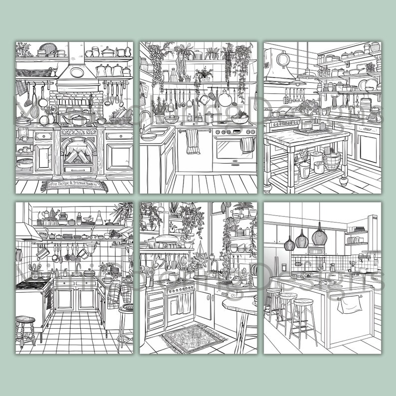 Cozy Kitchen Coloring Pages, for Adults, Printable Coloring Book, Boho ...