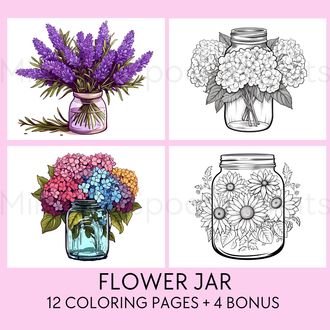 12 Flower Jar Coloring Pages for Adults, Printable Coloring Page ...