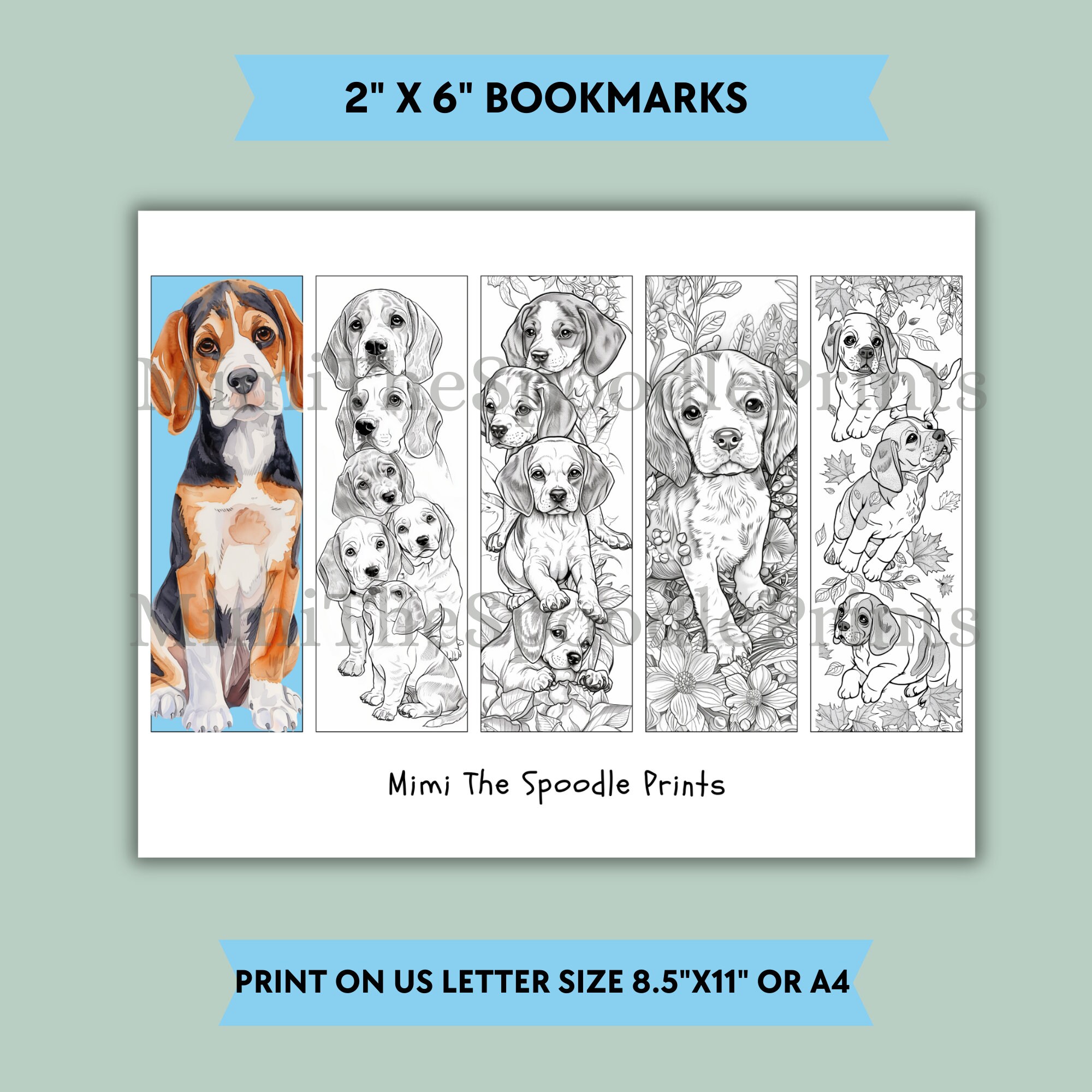 Beagle Coloring Bookmarks Printable, for Dog Lover, Beagle Bookmark ...