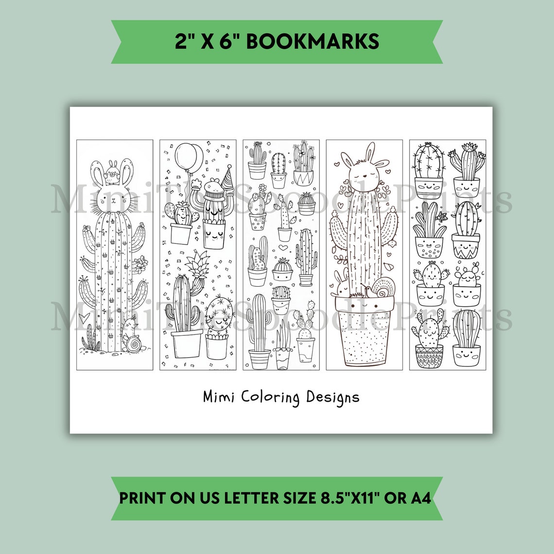 Kawaii Cactus Coloring Bookmarks Printable, for Cactus Lover, Cactus ...