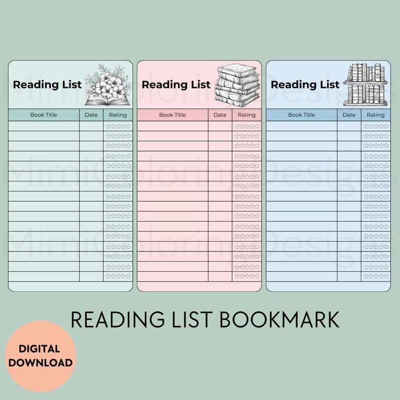 6 Reading List Bookmark Set Printable, for Book Lover, Reading Log ...