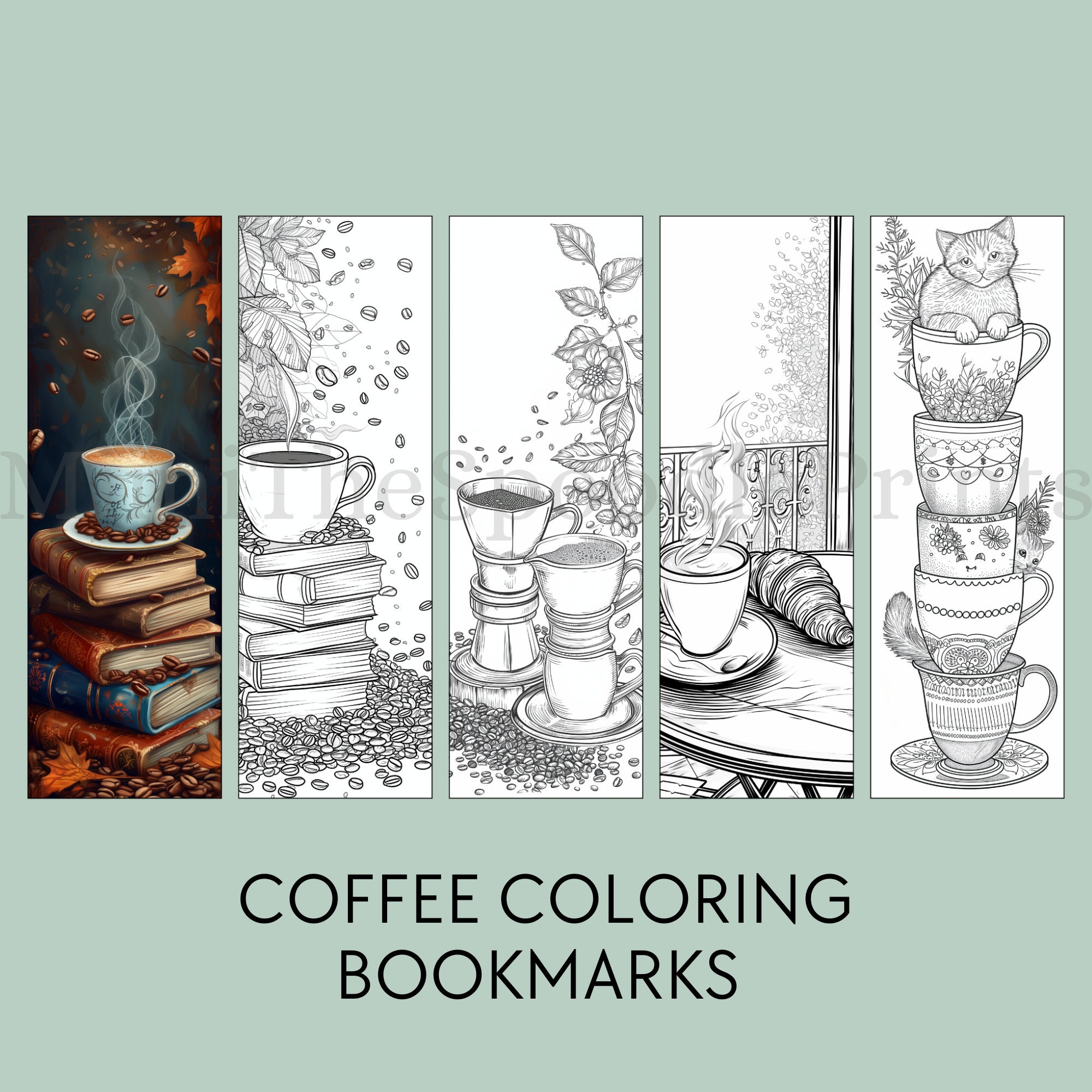 Coffee Coloring Bookmarks Printable, for Coffee Lovers, Vintage Coffee ...