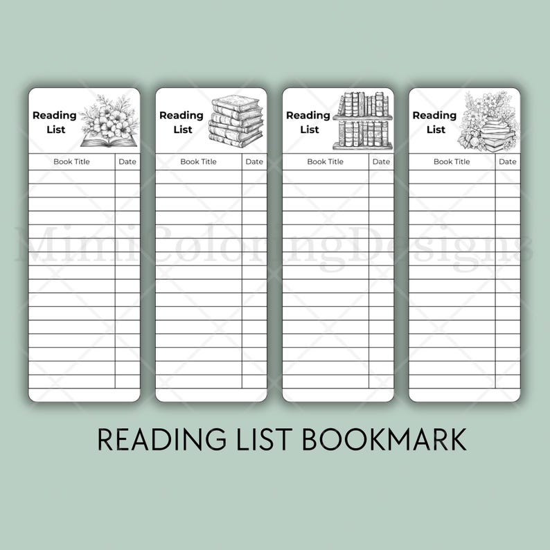 Library Card Bookmark, Printable Reading List Bookmark Set, Book ...
