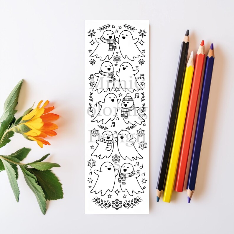 Christmas Ghost Coloring Bookmarks, Printable Holiday Activity (digital ...