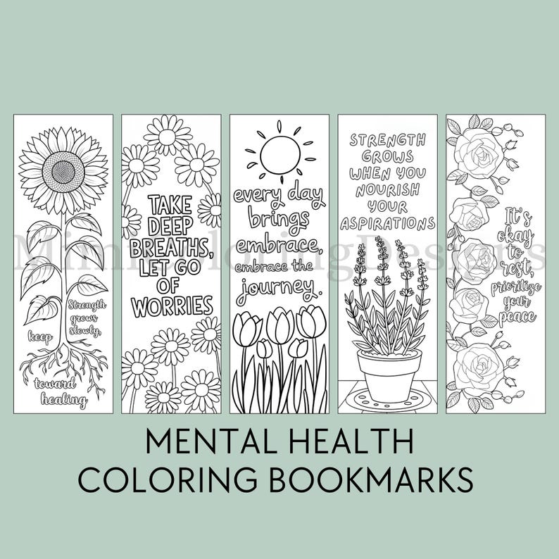 Mental Health Coloring Bookmarks Printable for Adults, Cute Affirmation ...