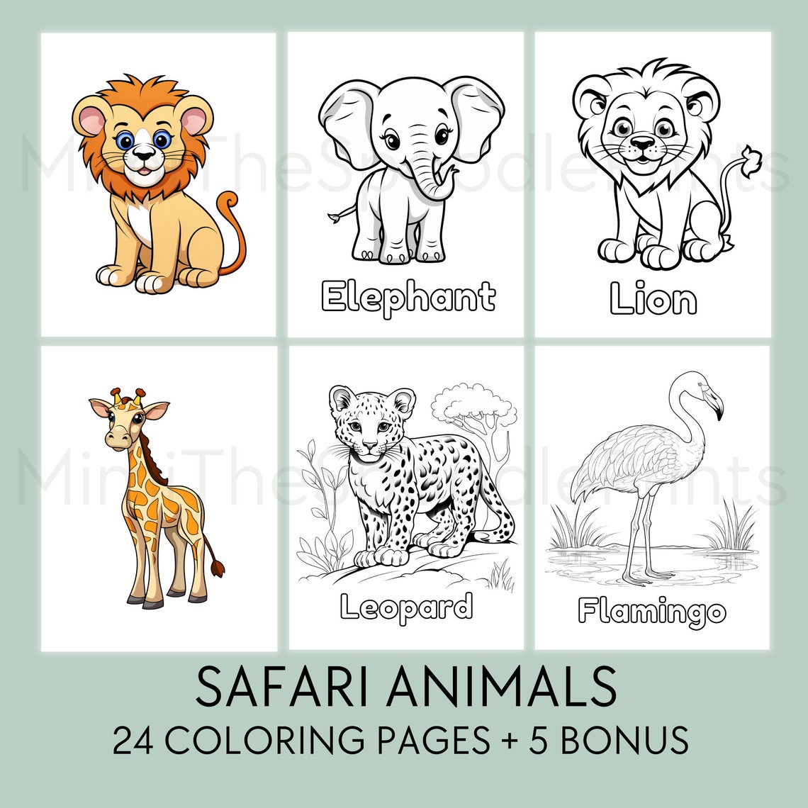 24 Safari Animals Coloring Pages, for Kids, Toddler, Printable Coloring ...