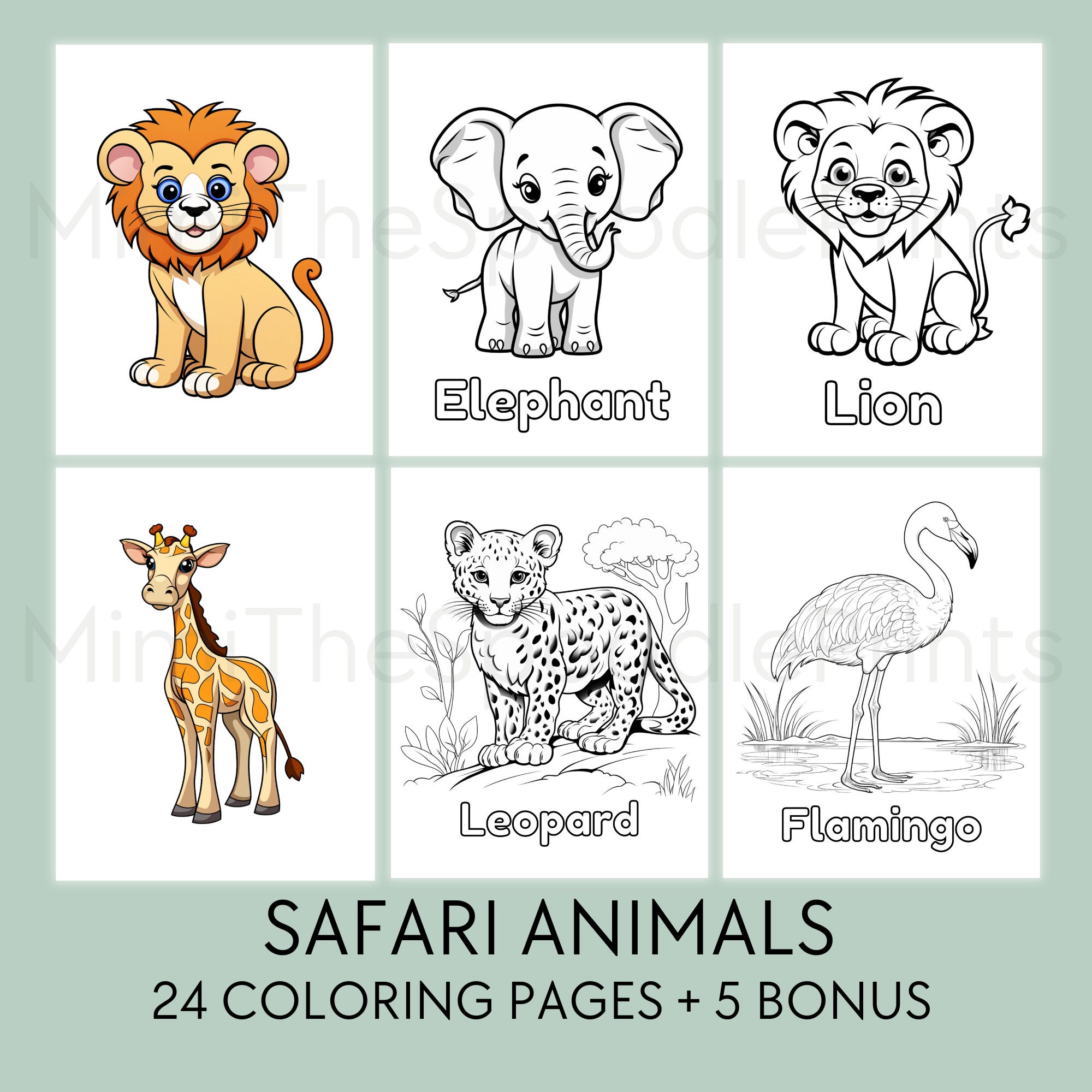 Safari Animals Coloring Book, Kids' Printable Pages (digital Download ...