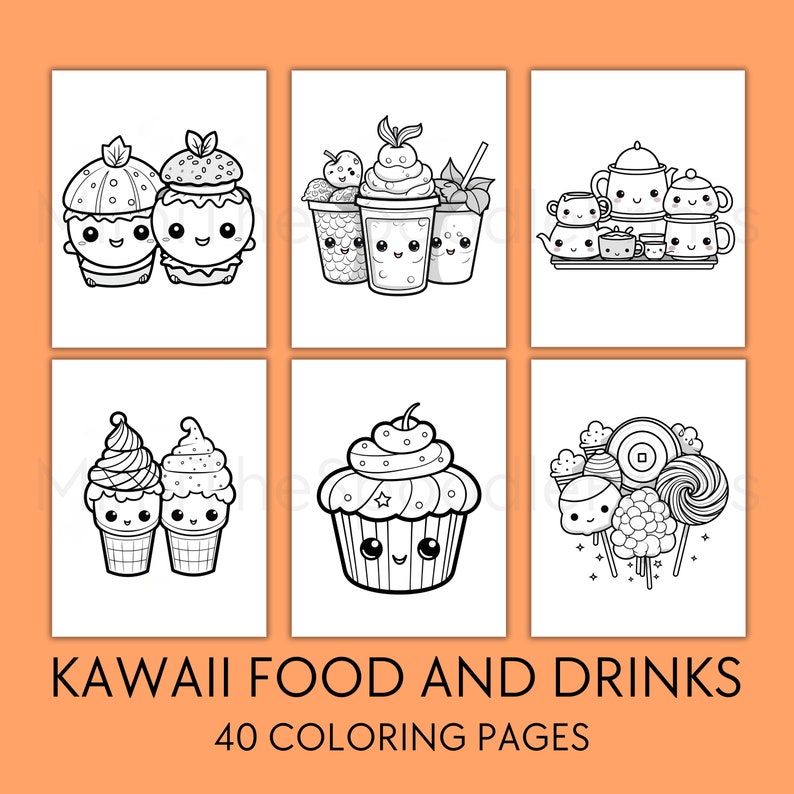 40 Kawaii Food and Drinks Coloring Pages, for Adults, Printable ...
