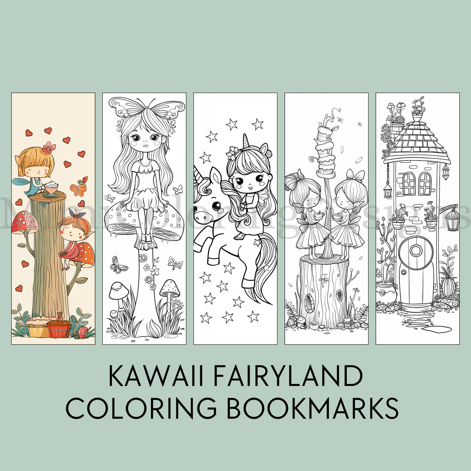 Kawaii Fairyland Coloring Bookmarks: Fairy House, Woodland (digital ...