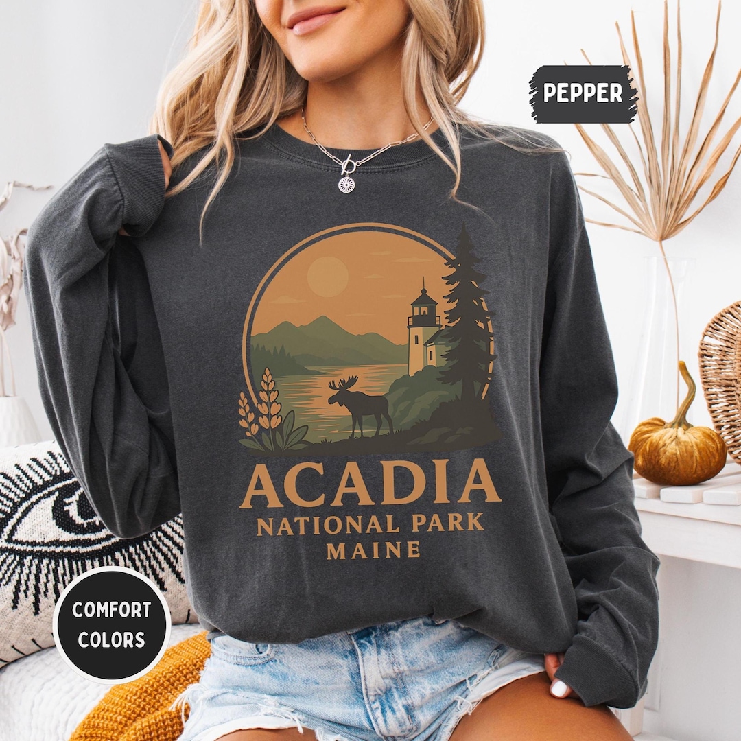Retro Acadia National Park Long Sleeve T-shirt, Comfort Colors Tee ...