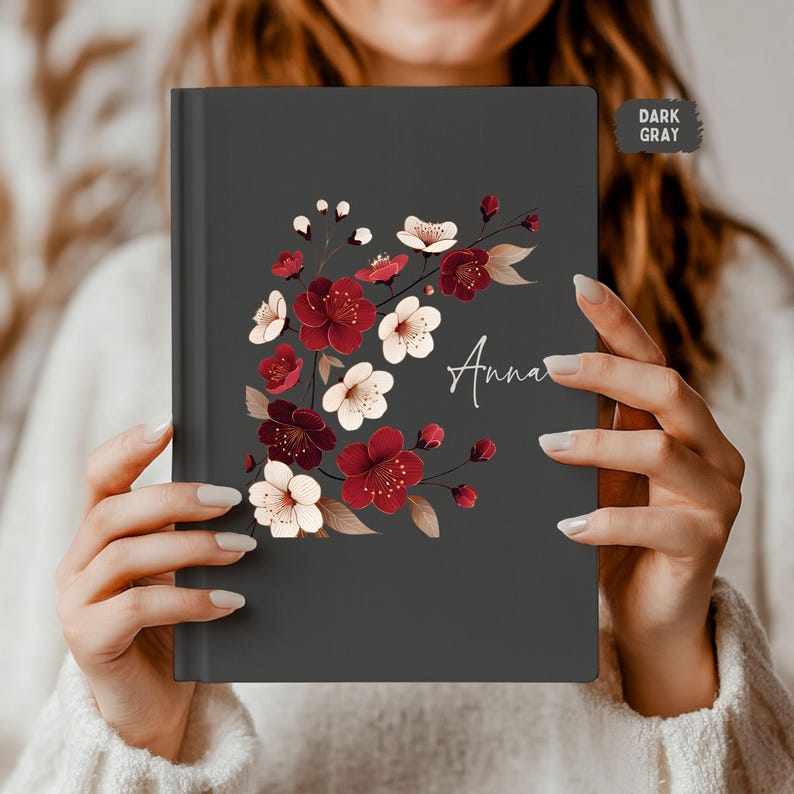 Personalized Floral Hardcover Journal | Custom Name Notebook | Cherry ...