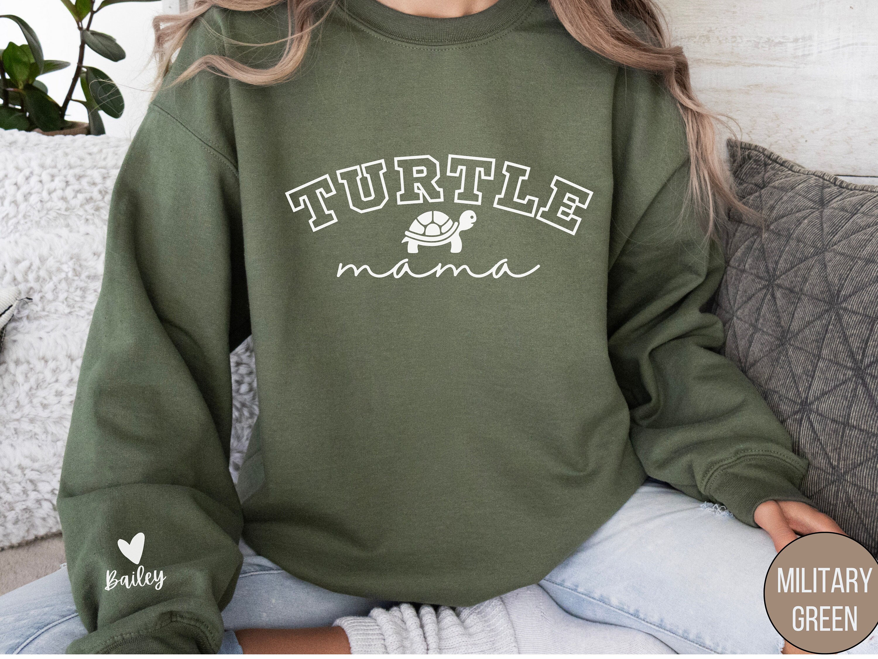 Custom Turtle Mama Sweatshirt With Pet Name on Sleeve, Turtle Mom ...