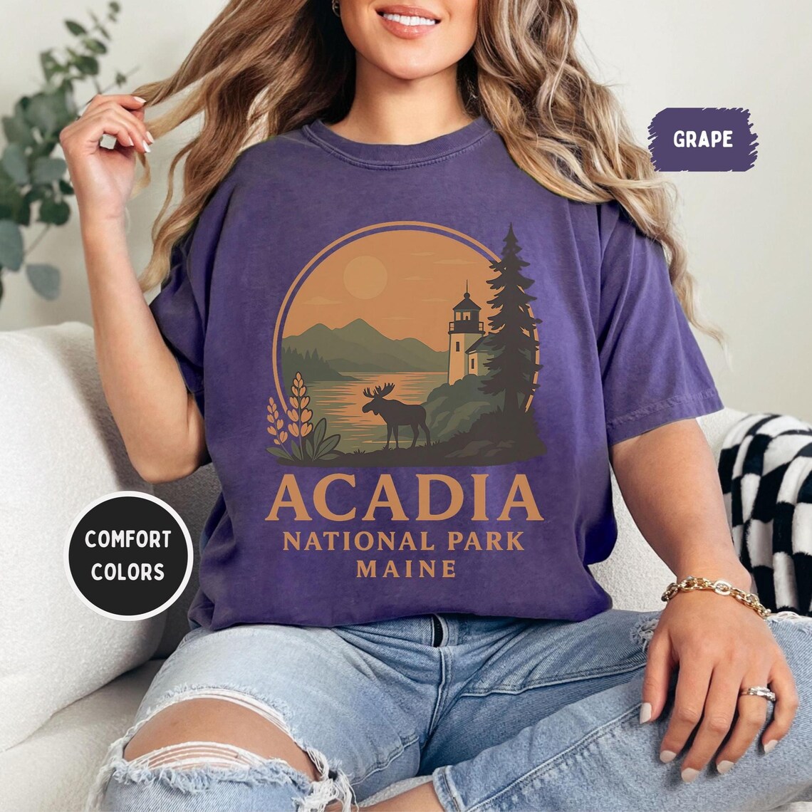Retro Acadia National Park T-shirt, Comfort Colors Tee, Maine Vintage ...