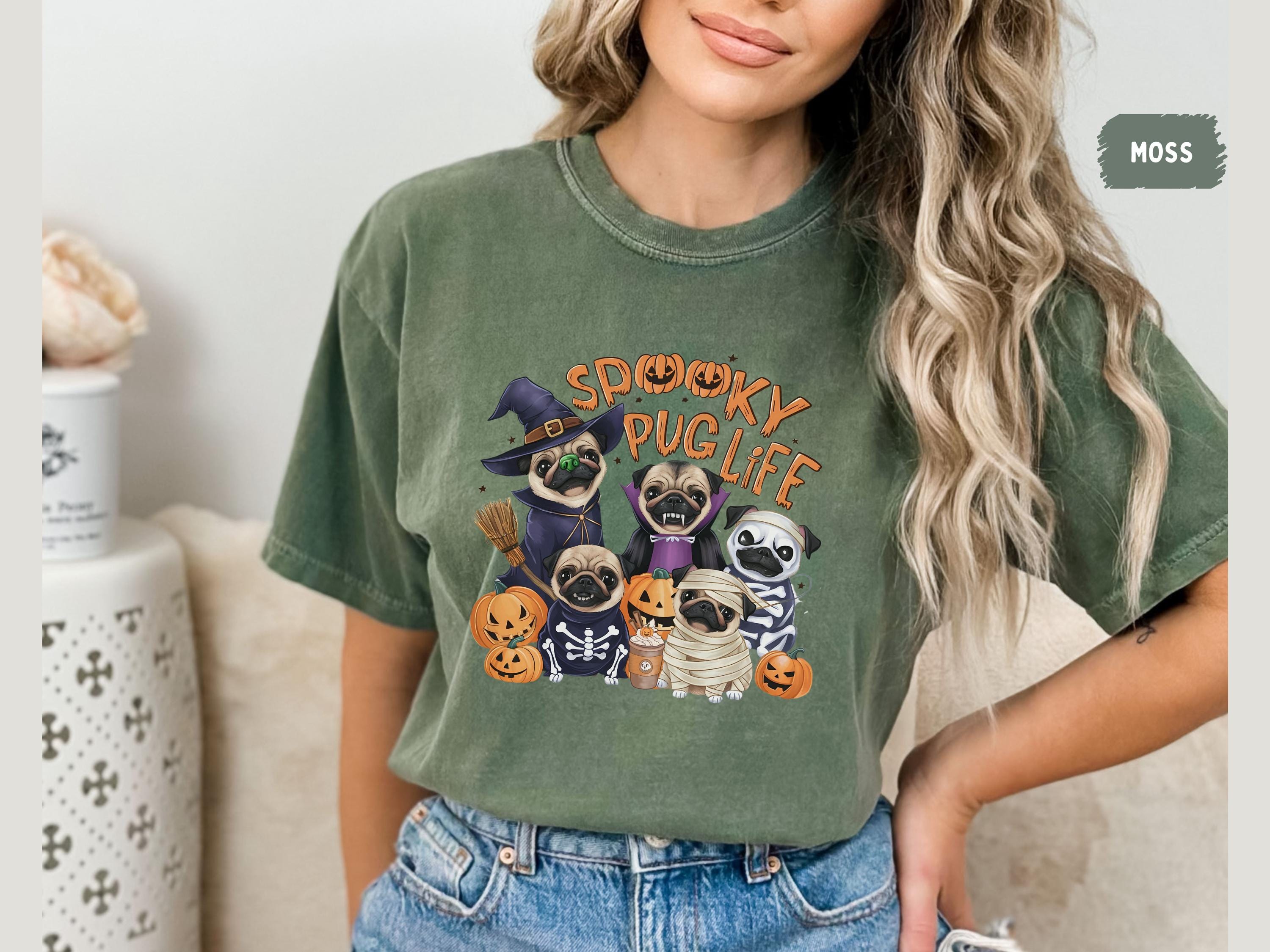 Funny Pug Dog Halloween Comfort Colors Shirt Pumpkin Tshirt Spooky Pug ...