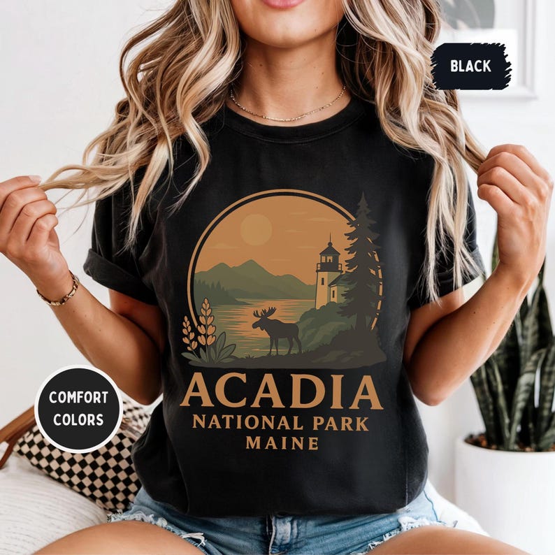 Retro Acadia National Park T-shirt, Comfort Colors Tee, Maine Vintage ...