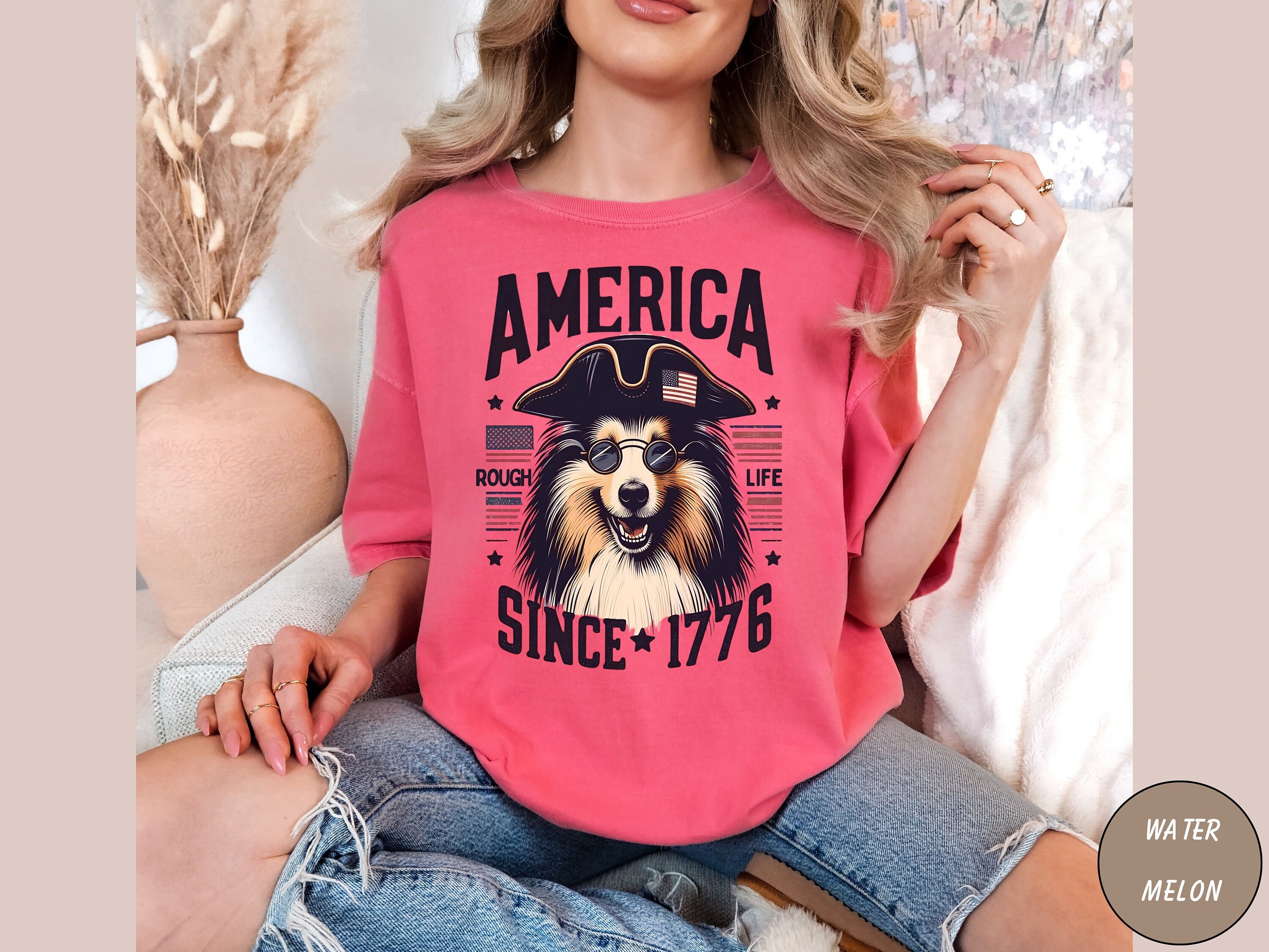 Rough Collie 4th of July T-shirt, 4th of July Collie Gift, Collie Mom ...