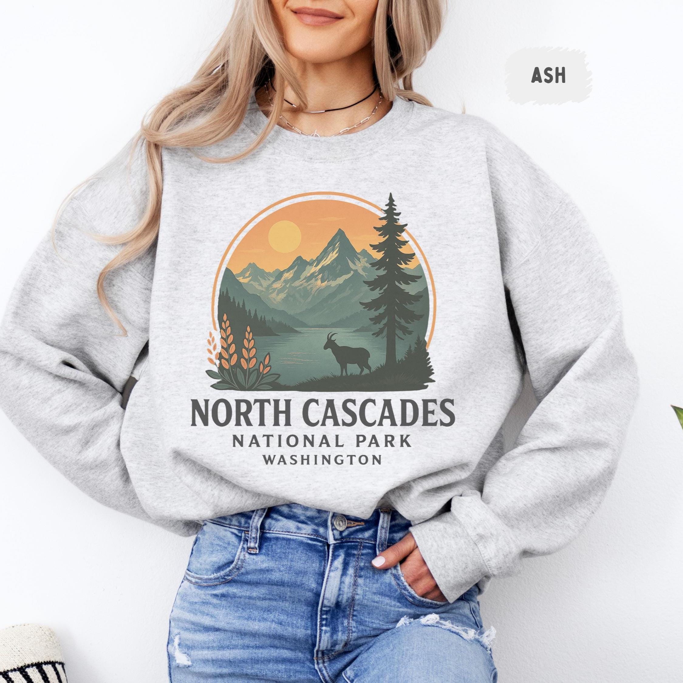 Retro North Cascades National Park Sweatshirt - Vintage Hiking Outdoor ...