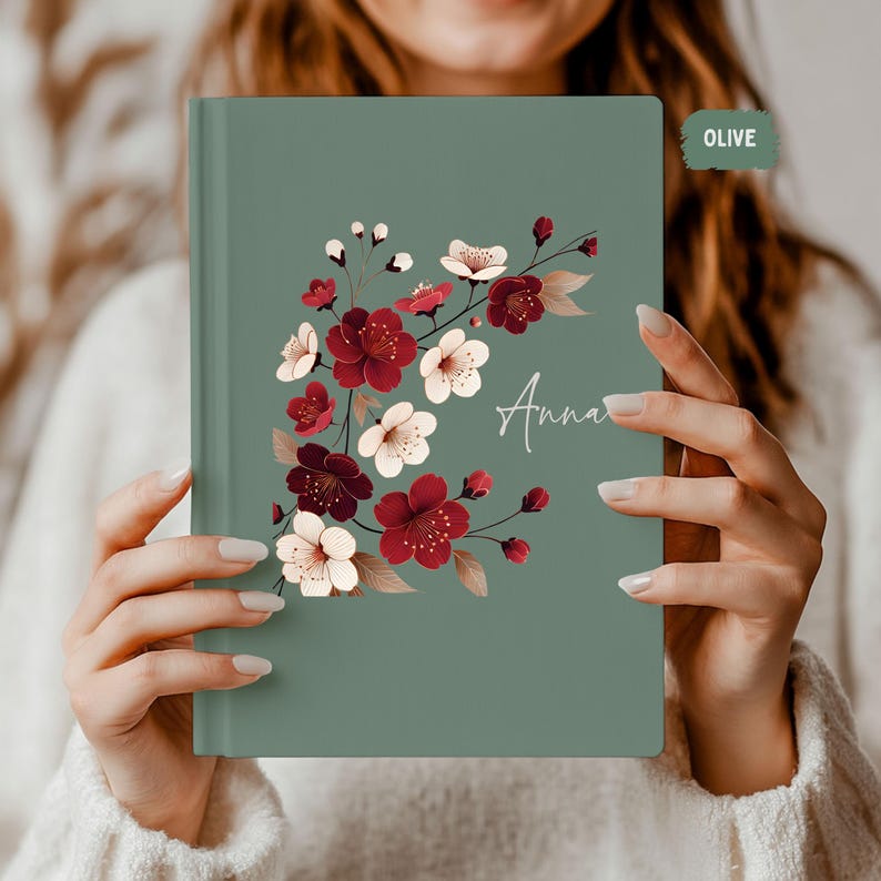 Personalized Floral Hardcover Journal | Custom Name Notebook | Cherry ...
