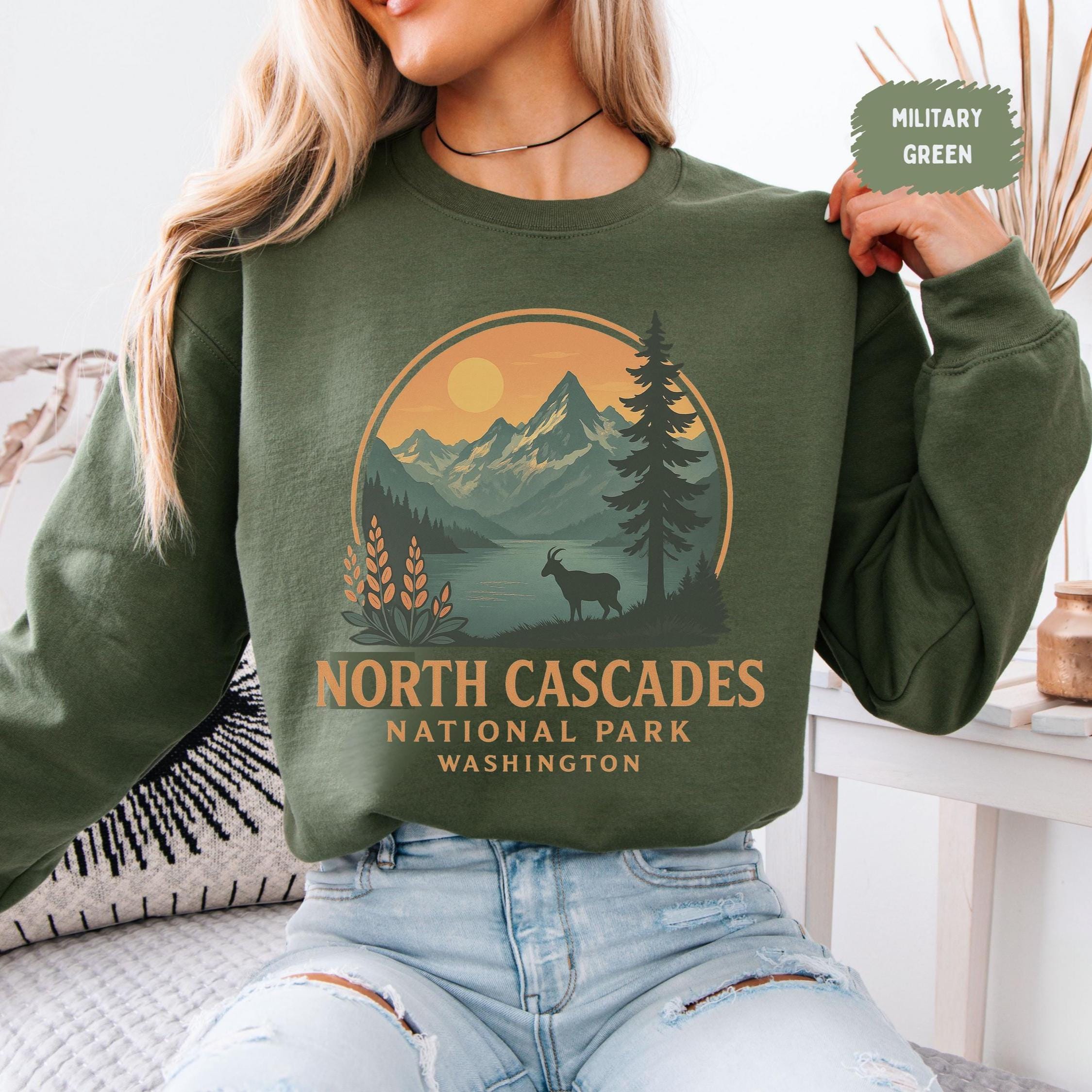 Retro North Cascades National Park Sweatshirt - Vintage Hiking Outdoor ...