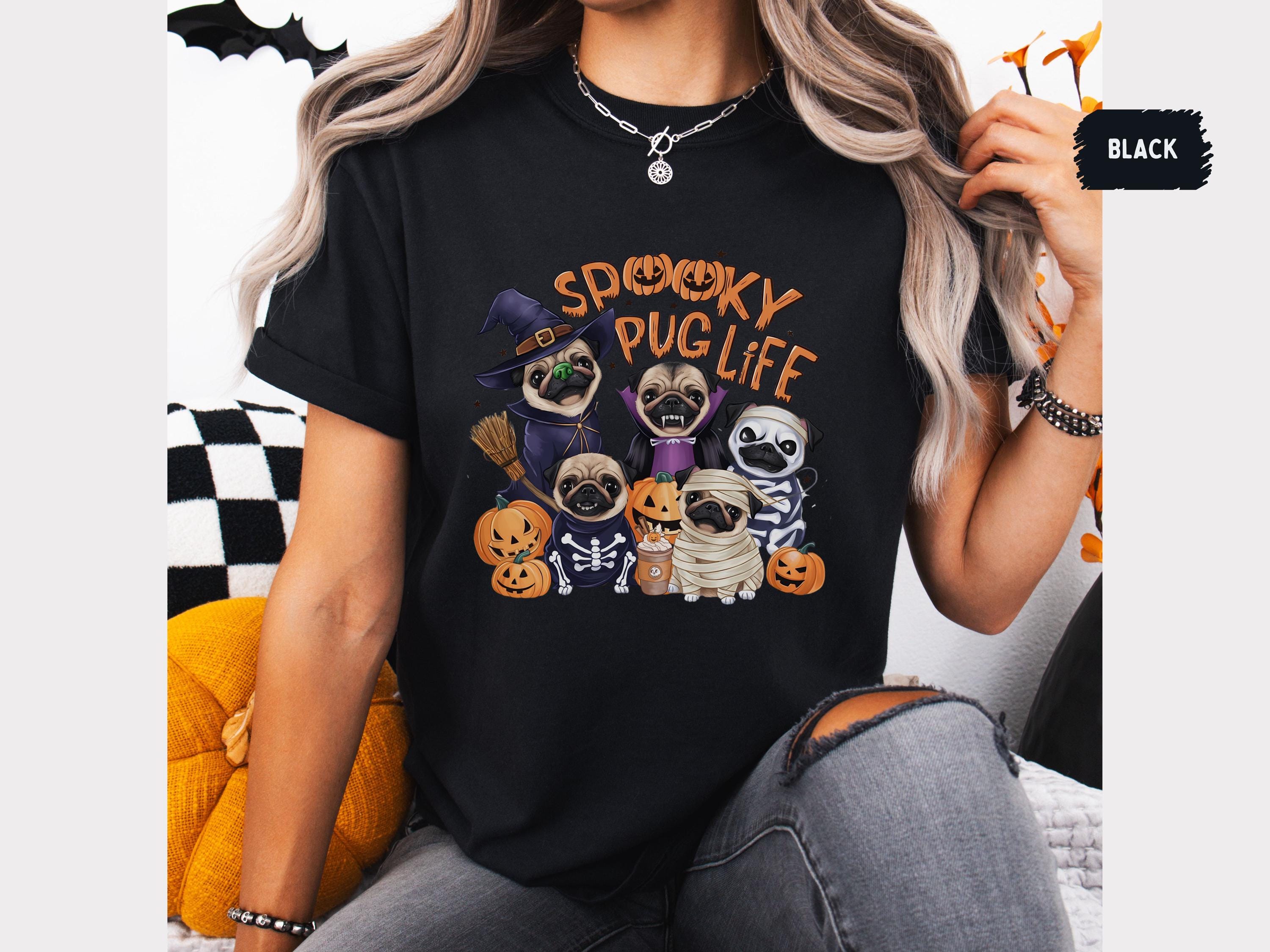 Funny Pug Dog Halloween Comfort Colors Shirt Pumpkin Tshirt Spooky Pug ...