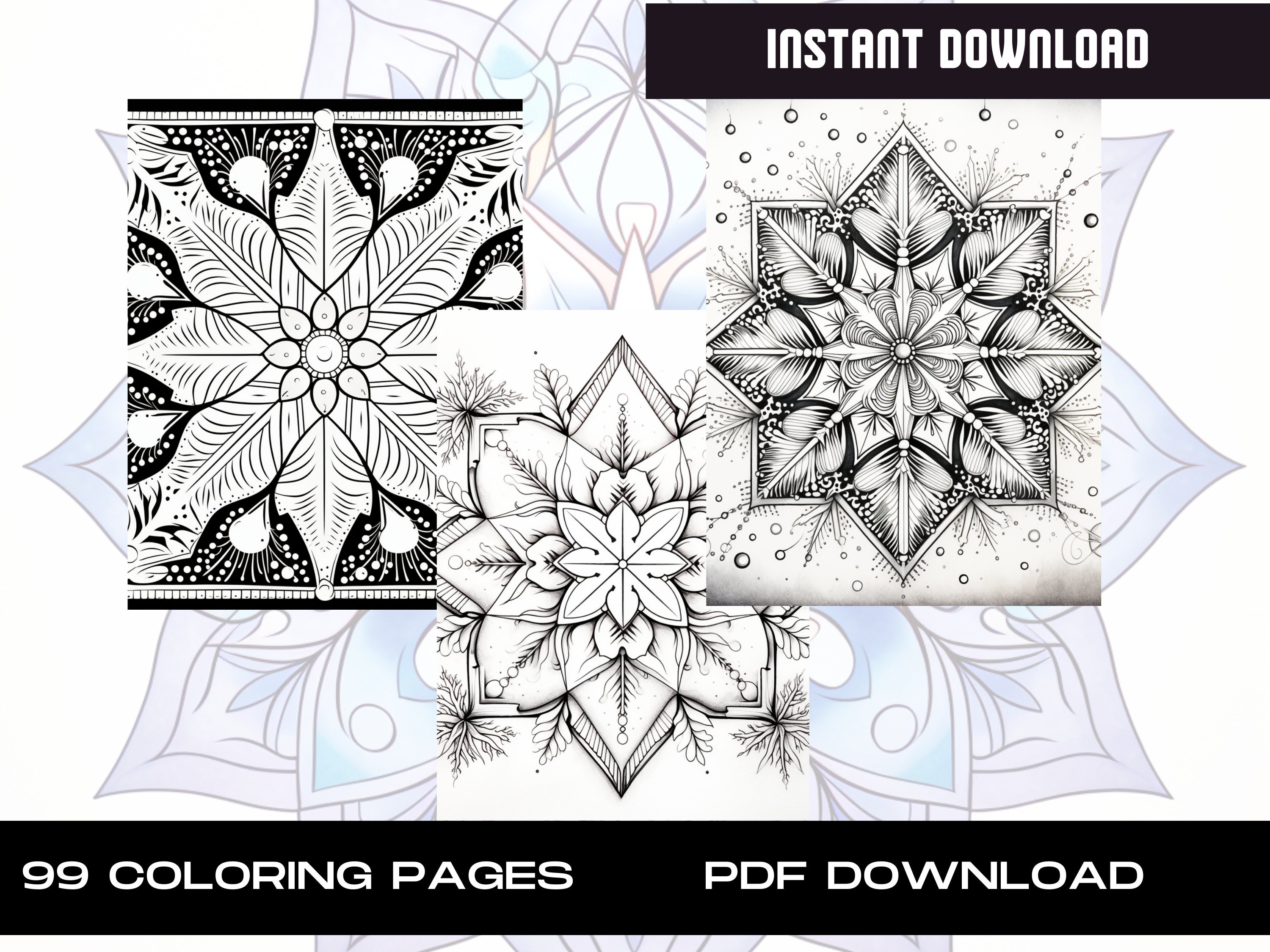 99 Snowflake Mandala Coloring Pages Christmas Adult Art Instant PDF ...