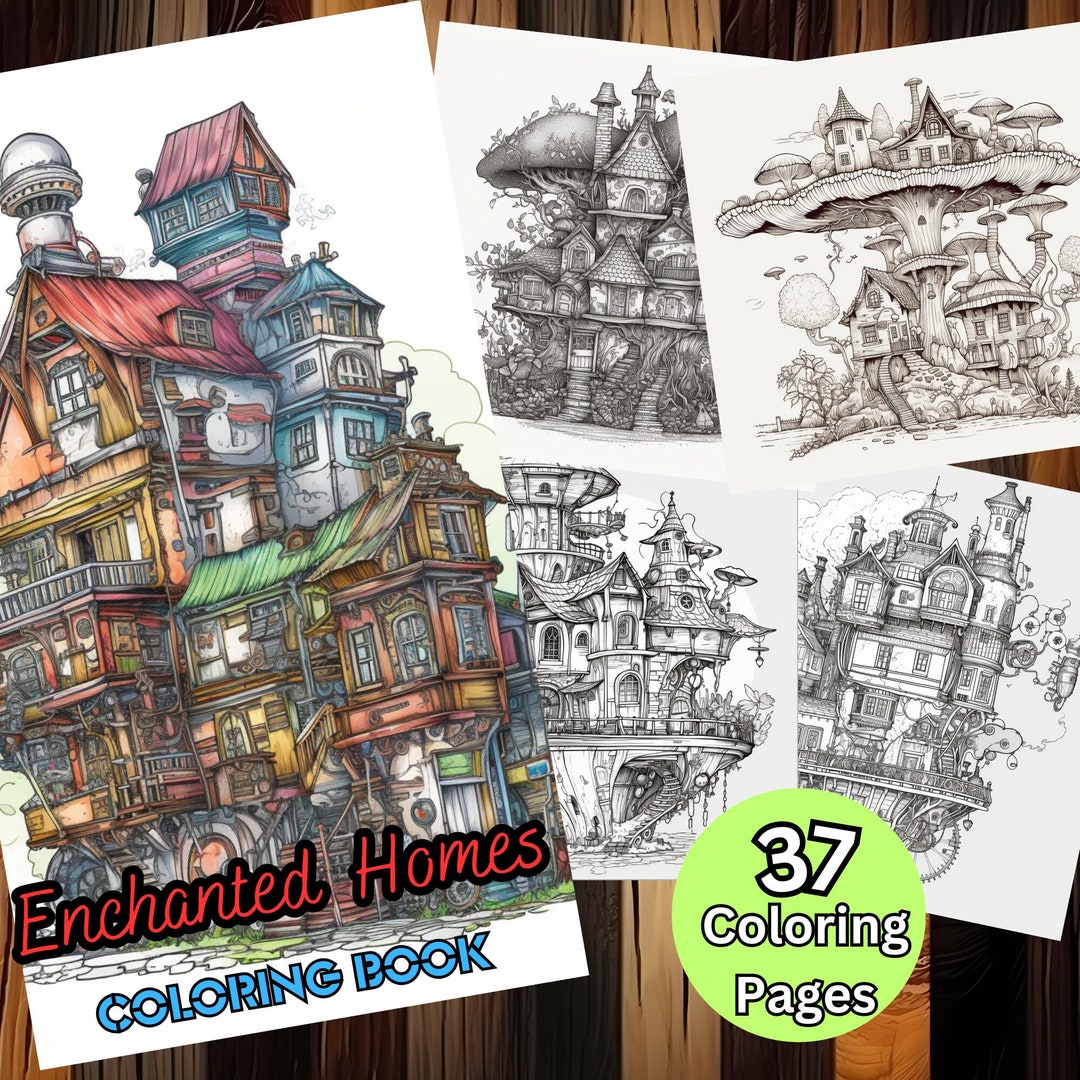 37 Enchanted Fairy Homes Coloring Book, Adults Kids Instant Download ...
