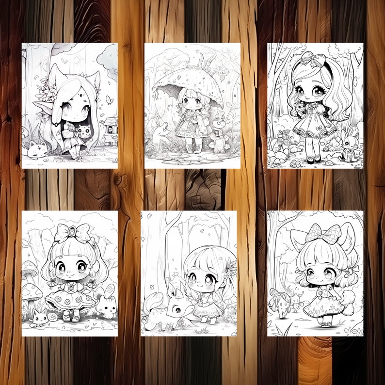 Coloring Pages: Cute Chibi Girls Coloring Book | 22 Digital Coloring ...