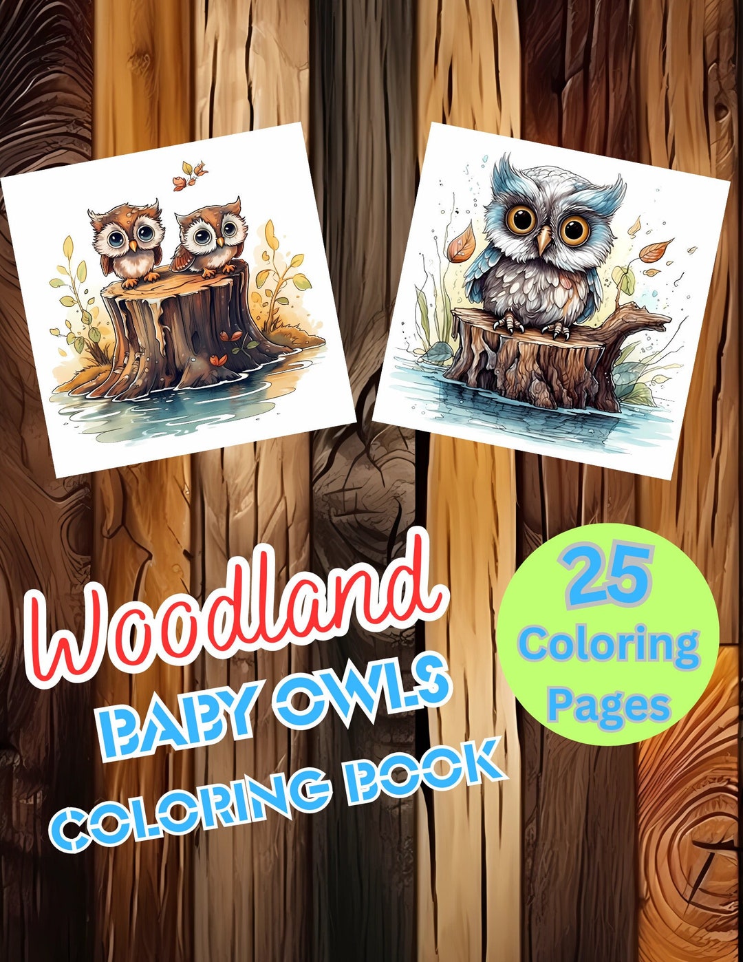 25 Baby Woodland Owls Fantasy Coloring Page Book, Adults + Kids ...