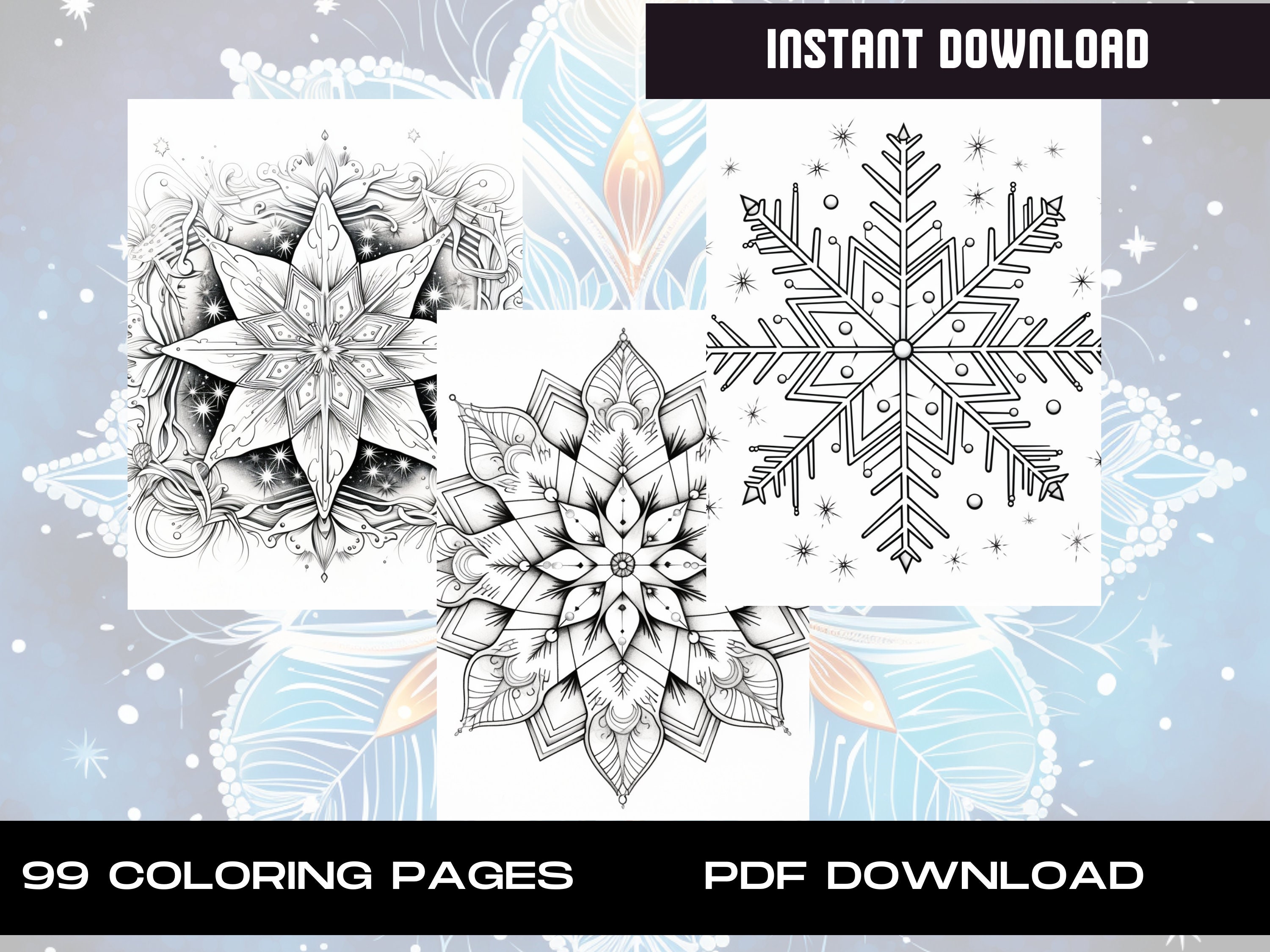 99 Snowflake Mandala Coloring Pages Christmas Adult Art Instant PDF ...