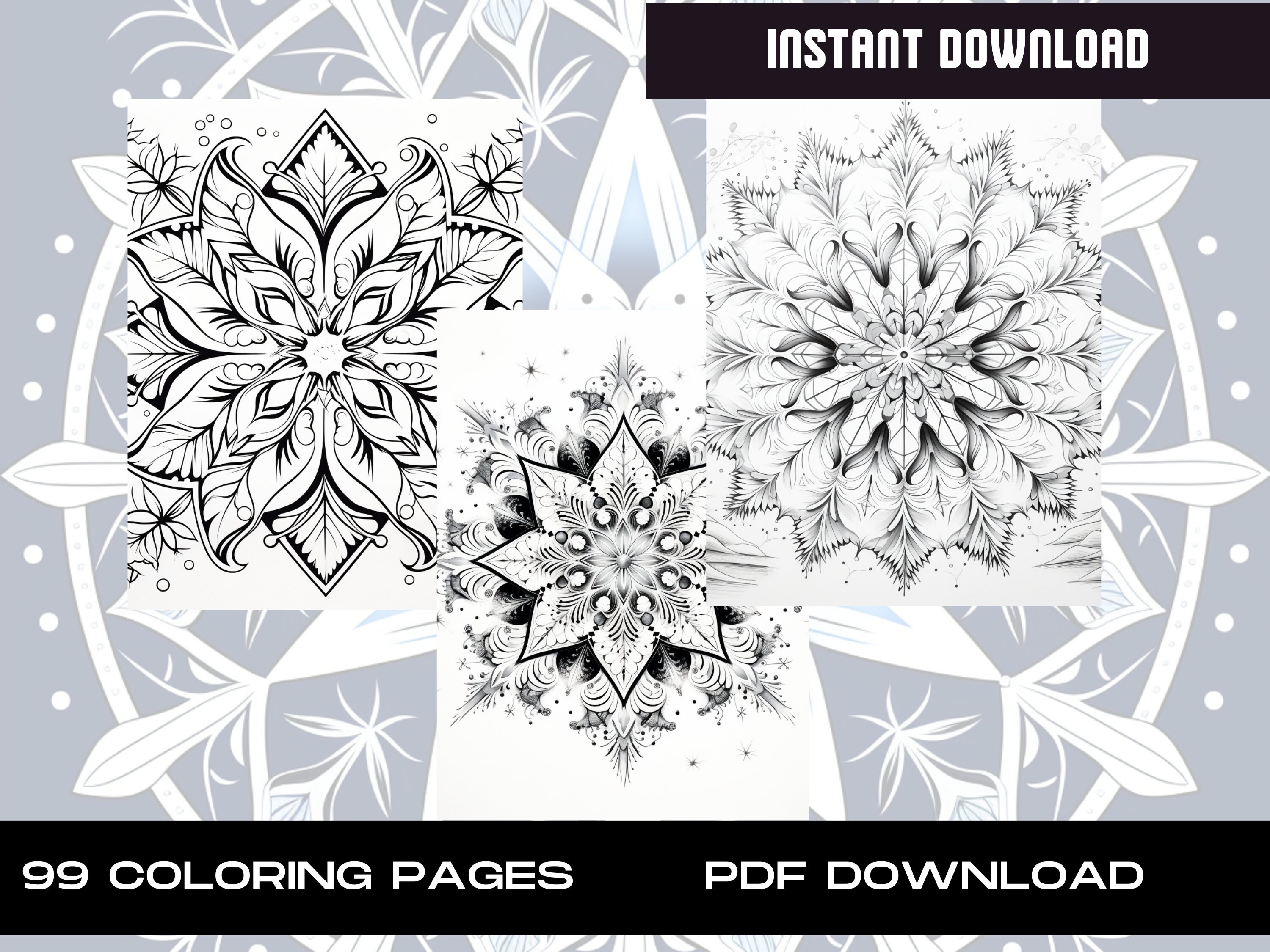 99 Snowflake Mandala Coloring Pages Christmas Adult Art Instant PDF ...
