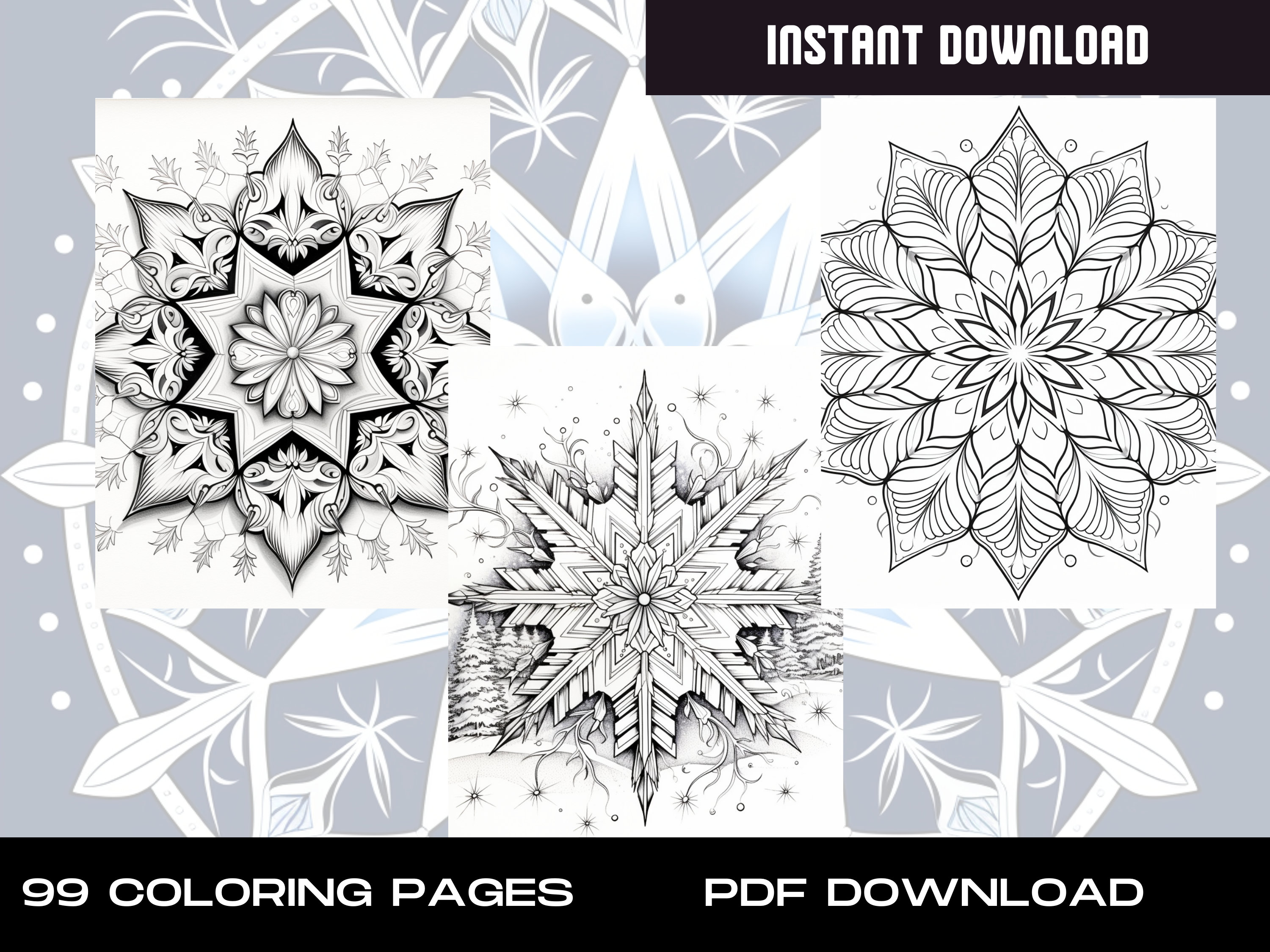 99 Snowflake Mandala Coloring Pages Christmas Adult Art Instant PDF ...
