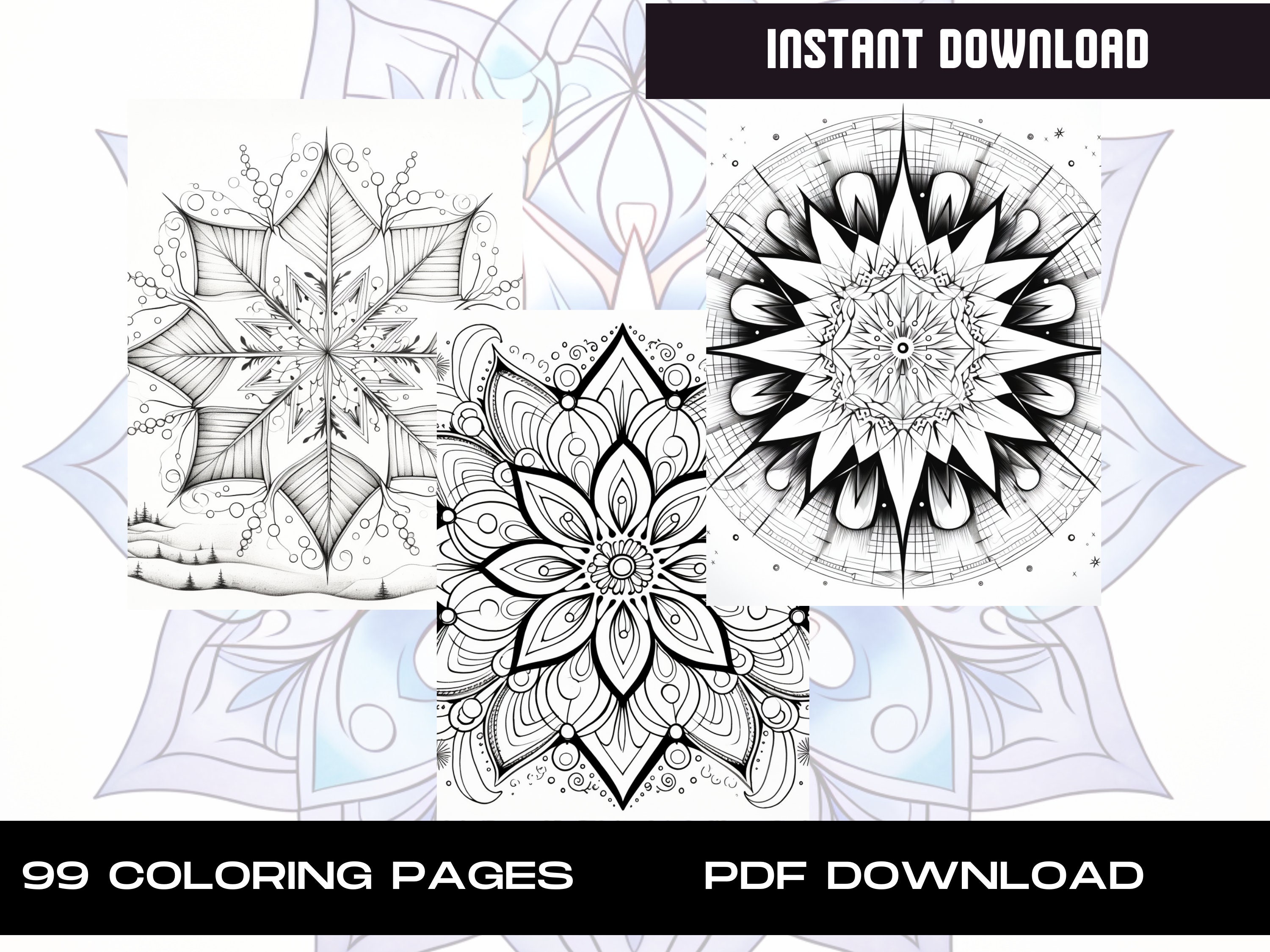 99 Snowflake Mandala Coloring Pages Christmas Adult Art Instant PDF ...