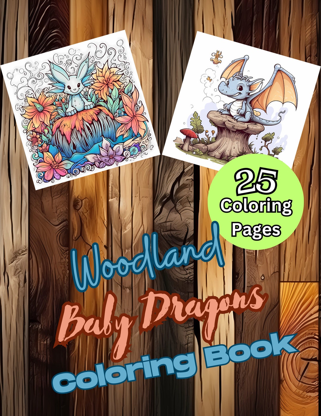Baby Woodland Dragon Fantasy Coloring Book, Adult + Kids - Instant ...
