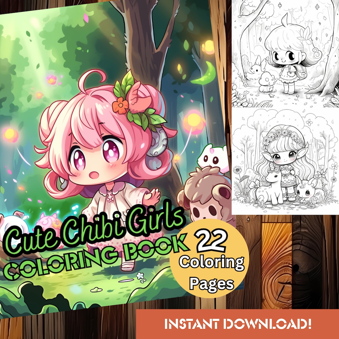 Coloring Pages: Cute Chibi Girls Coloring Book | 22 Digital Coloring ...