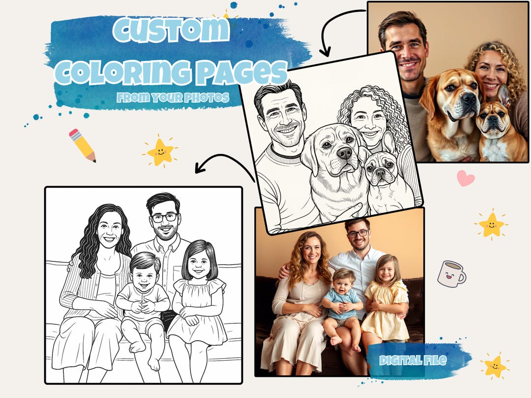 Custom Coloring Book Pages From Your Photos | Personalized Digital ...
