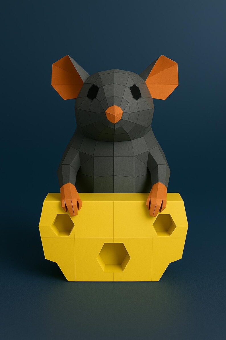 Low Poly Mouse & Cheese Paper Sculpture: DIY PDF Template - Etsy