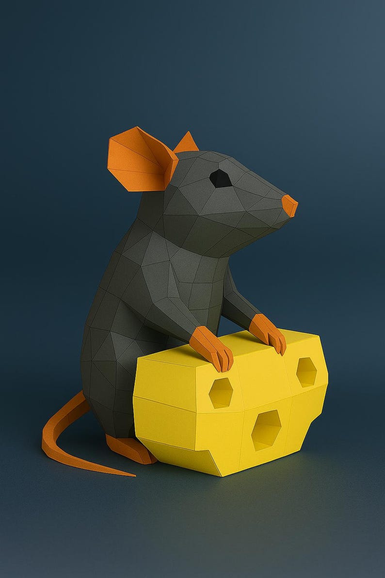 Low Poly Mouse & Cheese Paper Sculpture: DIY PDF Template - Etsy