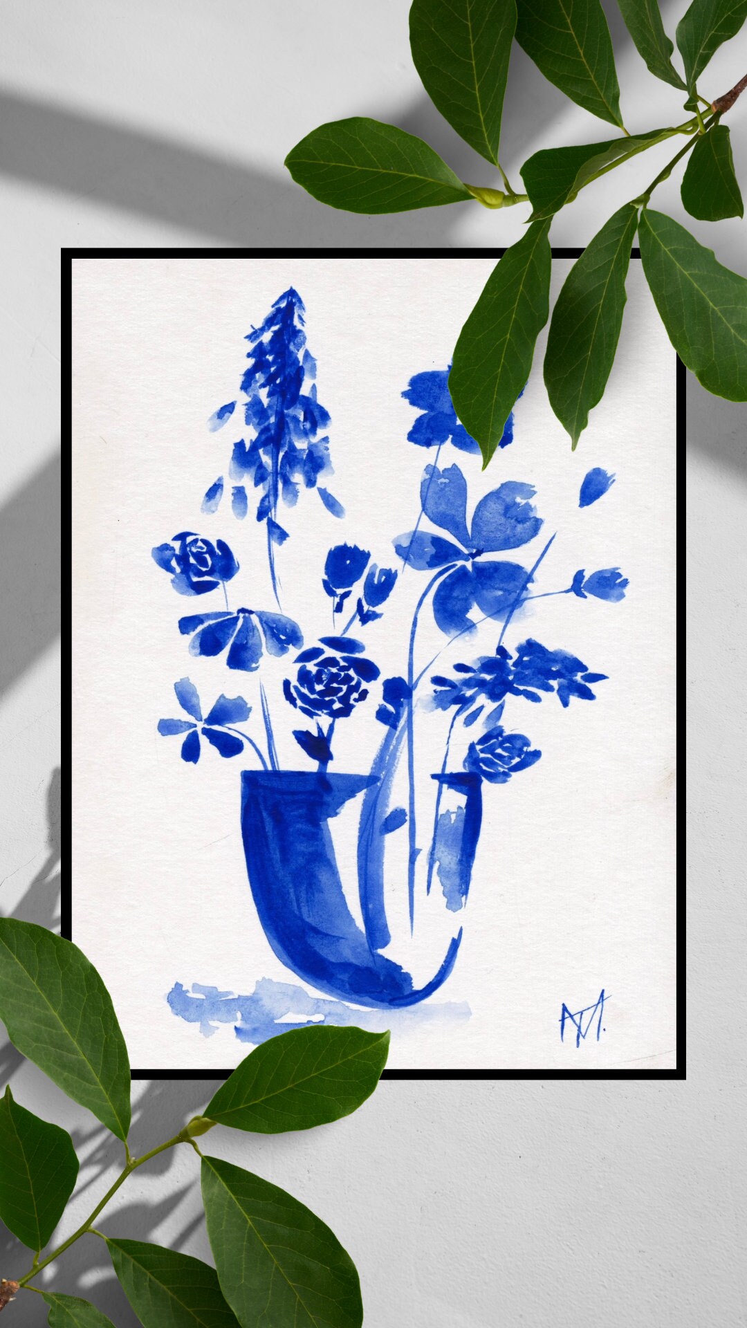 Blue Flowers Vase Watercolour Artwork DIGITAL DOWNLOAD - Etsy