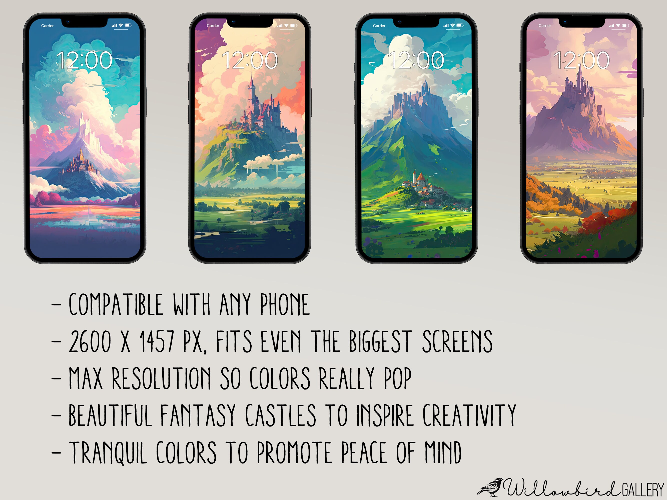 Set of 4 Fantasy Castle Wallpapers, iPhone Wallpaper, Android Wallpaper ...