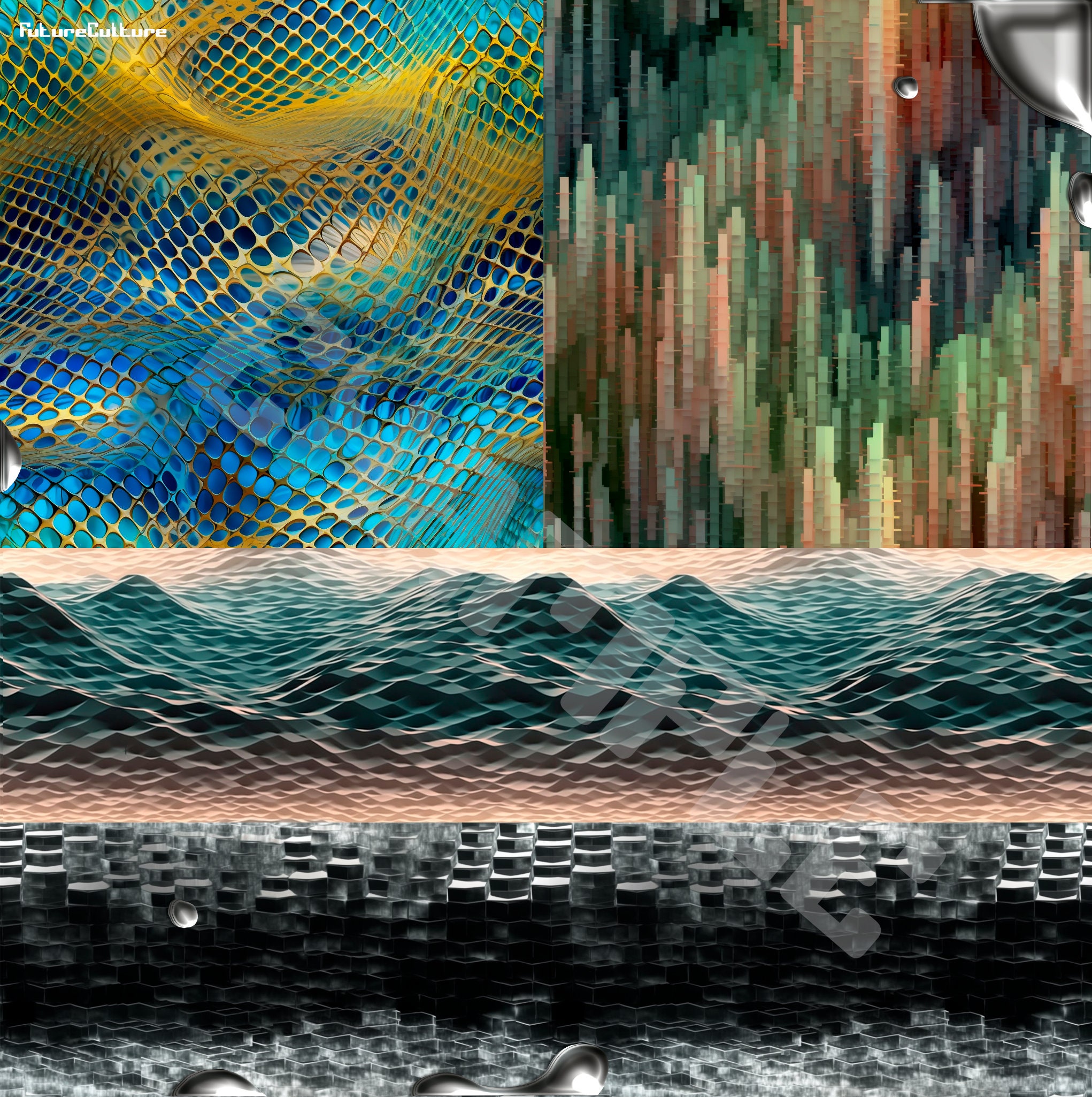 Futuristic 3D Patterns, Abstract Patterns, 4K, Mosaic Tiles for Crafts ...