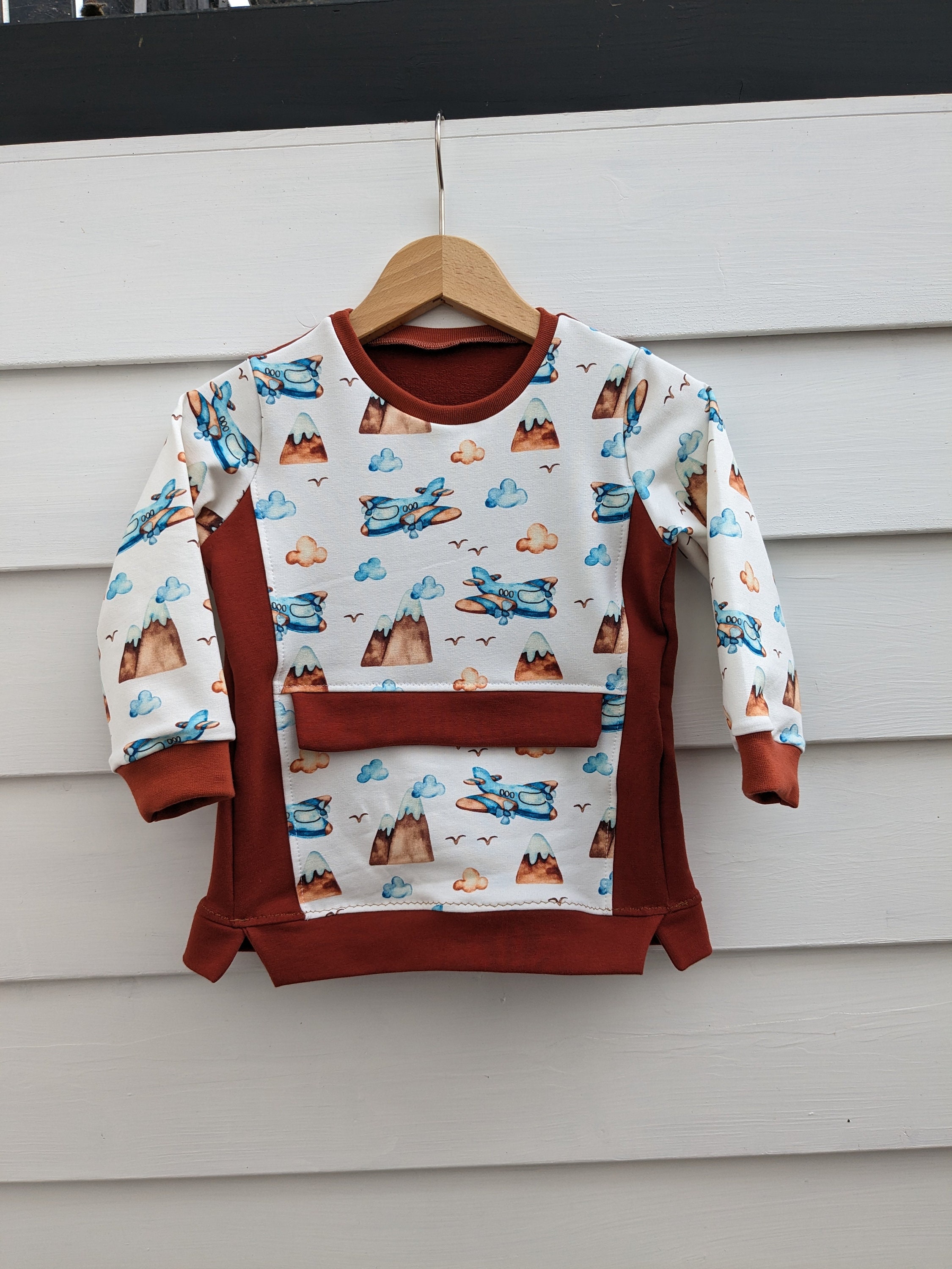Brown, Terracotta Colored Long-sleeved Shirt With Airplane Motif for ...