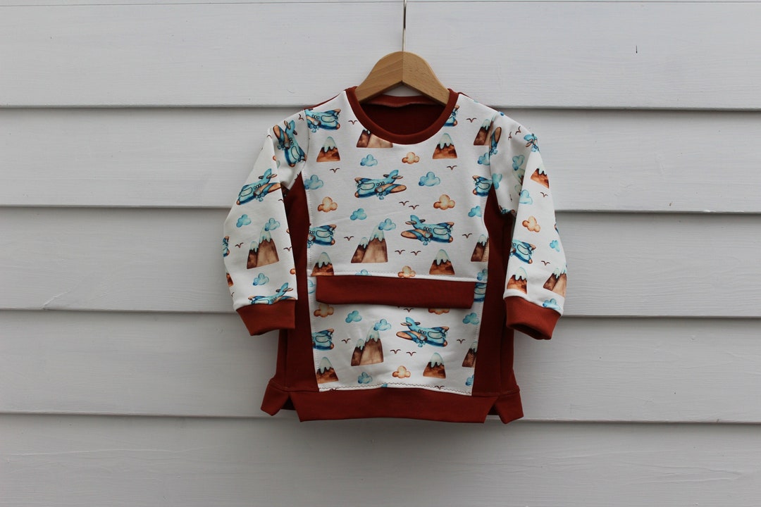 Brown, Terracotta Colored Long-sleeved Shirt With Airplane Motif for ...