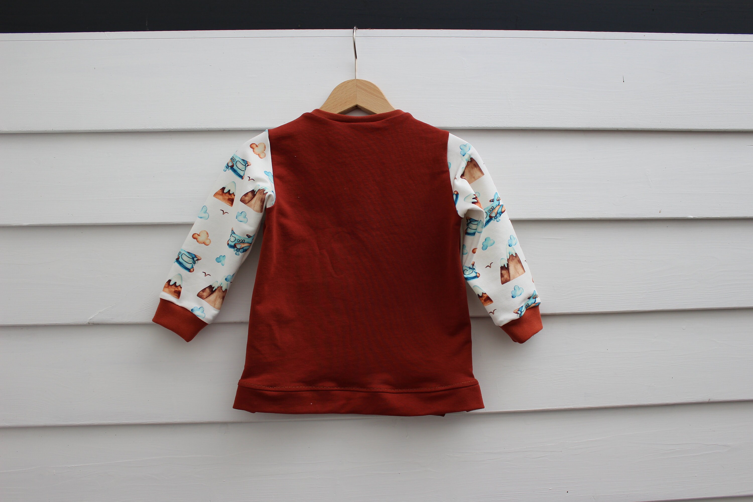 Brown, Terracotta Colored Long-sleeved Shirt With Airplane Motif for ...