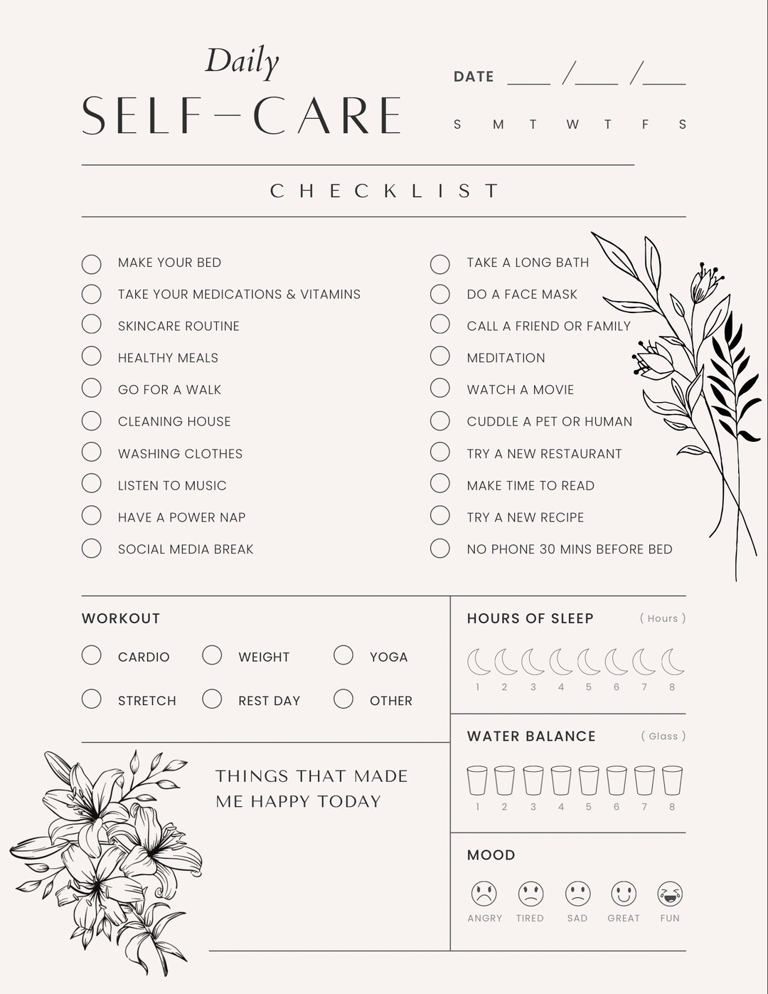 Printable Planner, Printable, Downloadable File, Self Care Planner ...