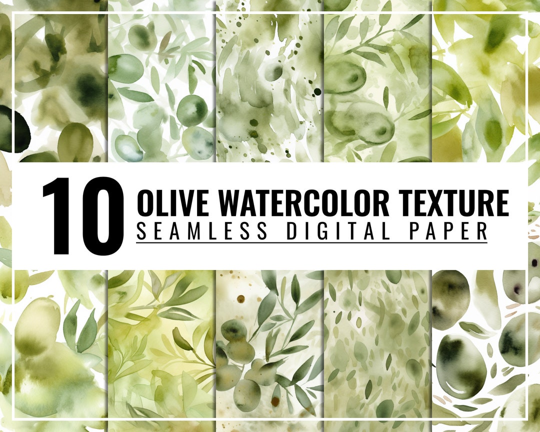 Olive Watercolor Texture Digital Paper Pack Set of 10 Seamless Patterns ...