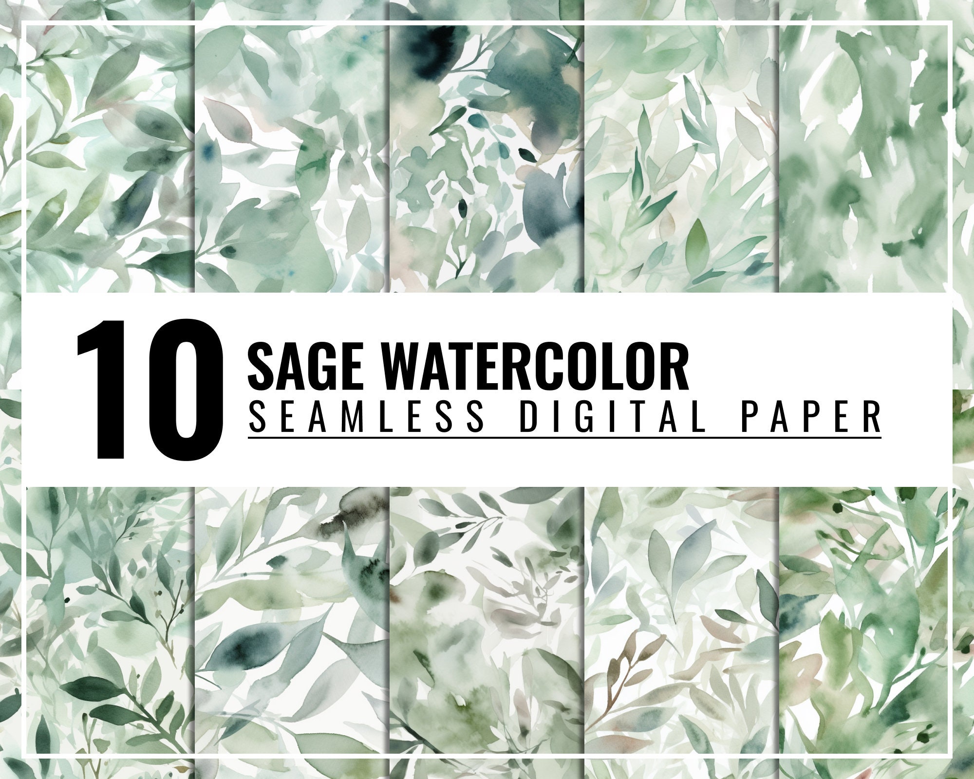 Sage Watercolor Texture Digital Paper Pack Set of 10 Seamless Patterns ...