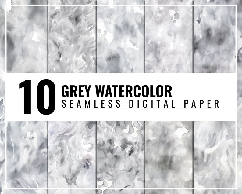 Grey Watercolor Texture Digital Paper Pack Set of 10 Seamless Patterns ...