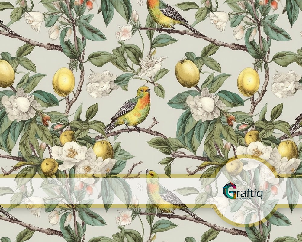 Shaby Chic Lemon Tree With Birds Seamless Patterns - Etsy
