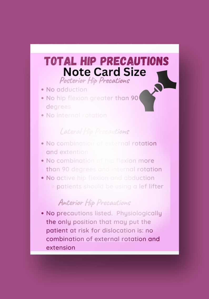 Total Hip Replacement Reference Note Card Size / Occupational Therapy ...